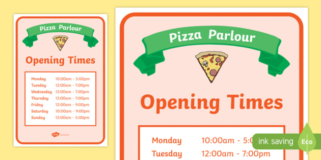 Pizza Parlor Role Play Opening Times (Teacher-Made)