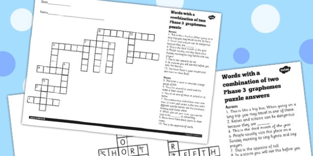 Words With A Combination Of Two Phase 3 Graphemes Crossword