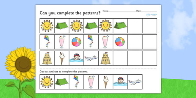 Summer Differentiated Complete the Pattern Worksheets - seasons