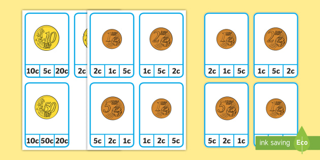First Class Euro Coins Peg Cards (teacher made)