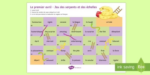April Fools' Snakes and Ladders French (teacher made)