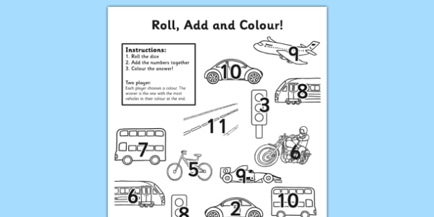 Transport Roll and Color (teacher made)