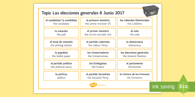 UK General Election Word Mat Spanish