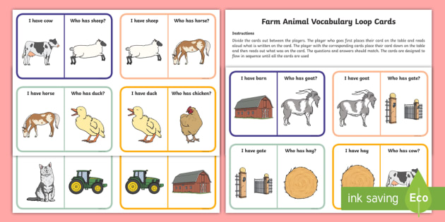 Farm Vocabulary Loop Cards (teacher made)