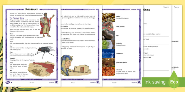 LKS2 Passover Comprehension - Passover Worksheets