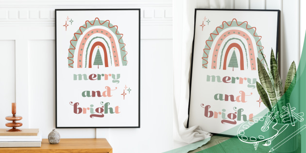 Merry and Bright Muted Rainbow-Themed Christmas Poster