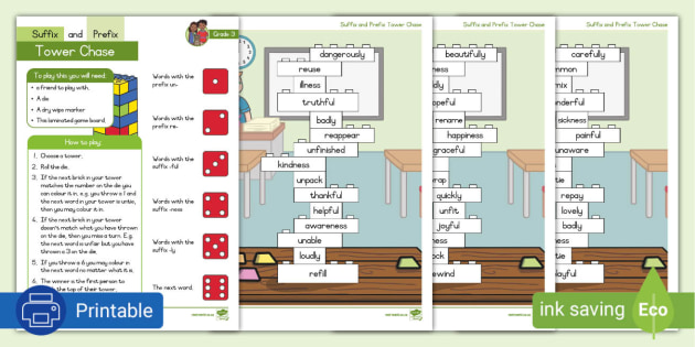 Suffix And Prefix Tower Chase Game - Twinkl South Africa