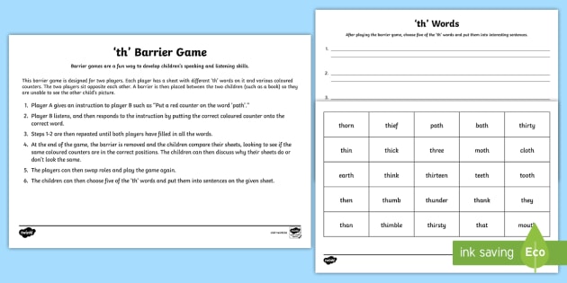 'th' Barrier Game (teacher made)