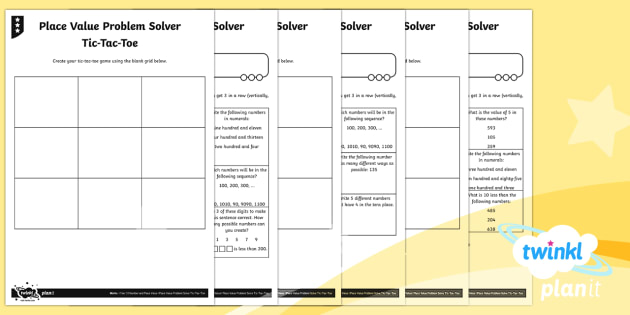 PlanIt Maths Y3 Number and Place Problem Solver Tic-Tac-Toe Differentiated