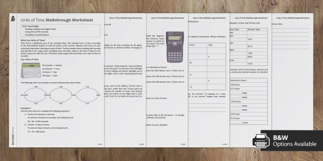 Units of Time Walkthrough Worksheet - Beyond Maths Secondary