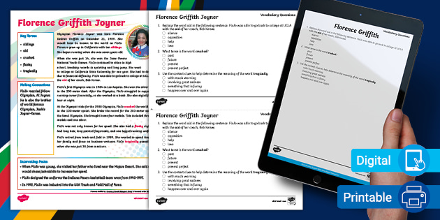 Fourth Grade U.S. Olympians: Florence Griffith Joyner Fact File and