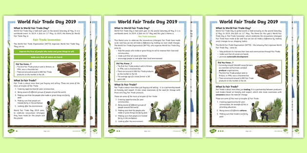 LKS2 World Fair Trade Day Differentiated Reading Comprehension Activity