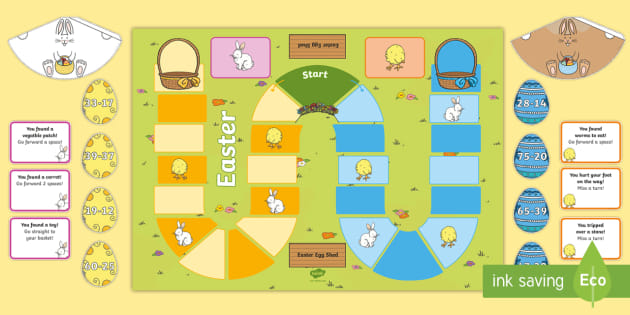 Subtraction from 100 Easter Bunny Hop Board Game - activity