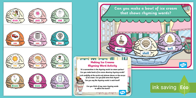 Making Ice Creams Rhyming Words Activity (teacher made)