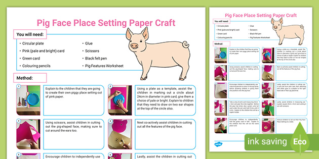 Pig Face Place Setting Paper Craft (teacher made)