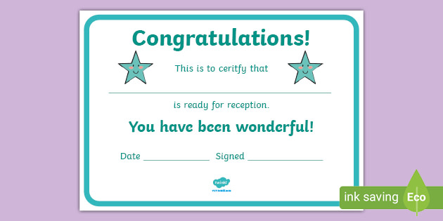 Ready for Reception Certificate