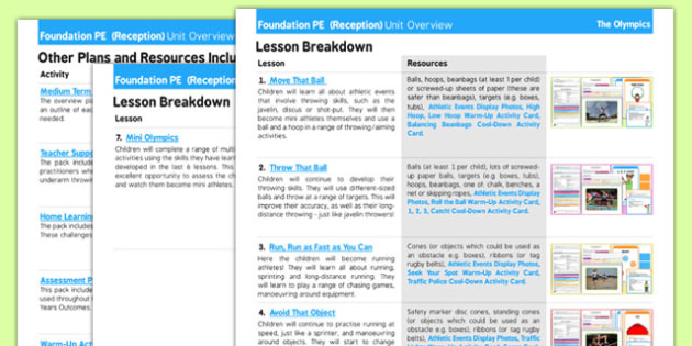 Foundation PE (Reception) Games - The Olympics Unit Overview