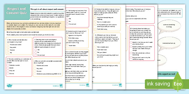 Respect and Consent LKS2 Quiz Activity Sheet - RSE Resources