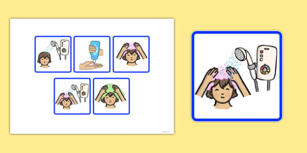 5 Step Sequencing Cards Washing Hair (teacher made)
