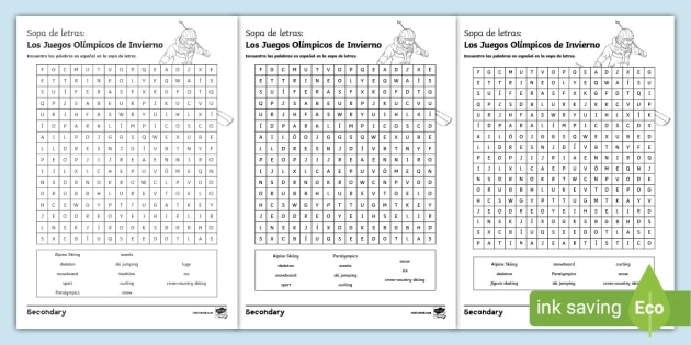 Winter Olympics Differentiated Word Search Spanish