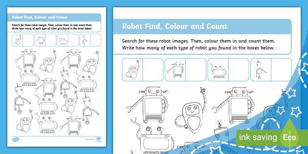 Robot Find, Colour and Count Activity (teacher made)