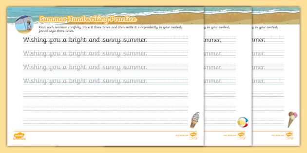 Summer Handwriting Worksheets | twinkl.com.au