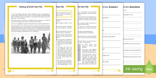 History of Surf Life Saving Australia Differentiated Reading Comprehension