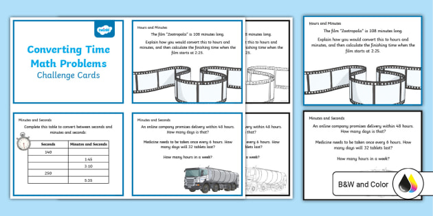 Measurement and Converting Time Math Problems Challenge Cards