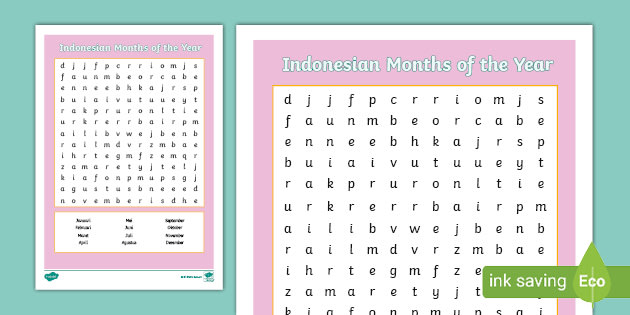 Months of the Year Word Search Indonesian (teacher made)
