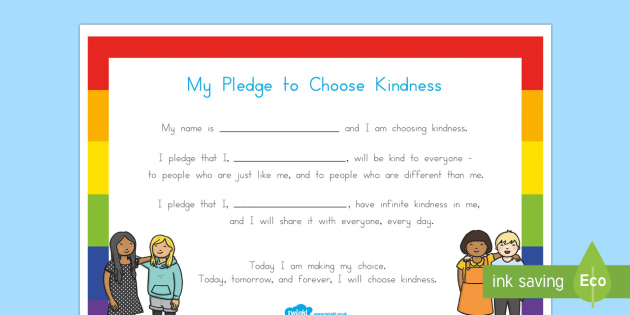 My Pledge to Choose Kindness Worksheet / Activity Sheet - Choose