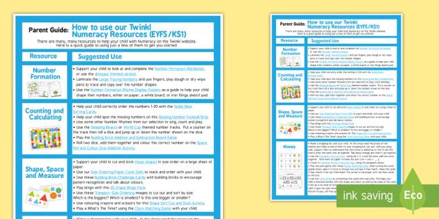 Maths Resources Guide for Parents (teacher made)