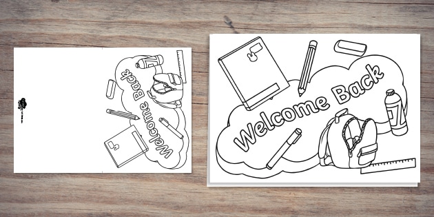 Welcome Back School Items Colouring Card | Twinkl Party