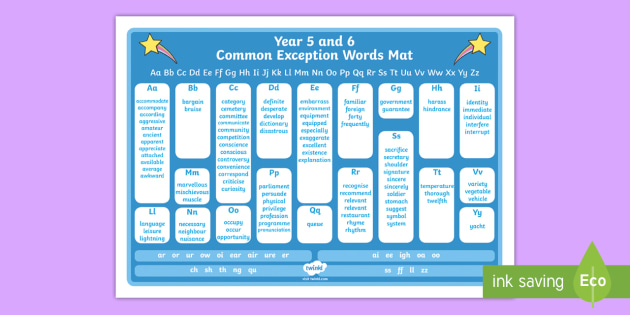 Common Exception Words Year 5 And 6 Alphabet Word Mat