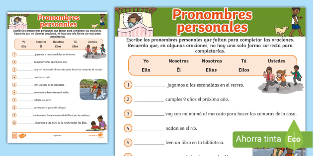Ficha De Pronombres De Sujeto En Español