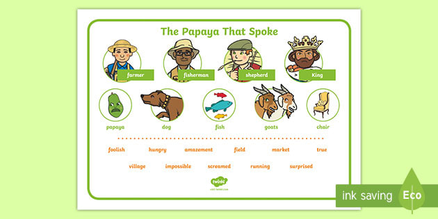 KS1 The Papaya That Spoke Word Mat (teacher made)