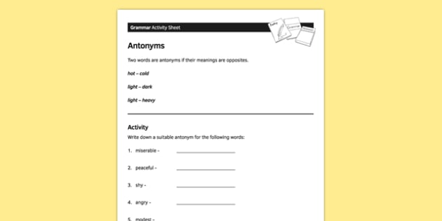 KS3 English Curriculum Antonyms Worksheet / Worksheet