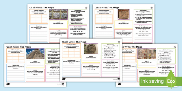 The Maya Quick Write Activity Mat Pack Ages 7-9
