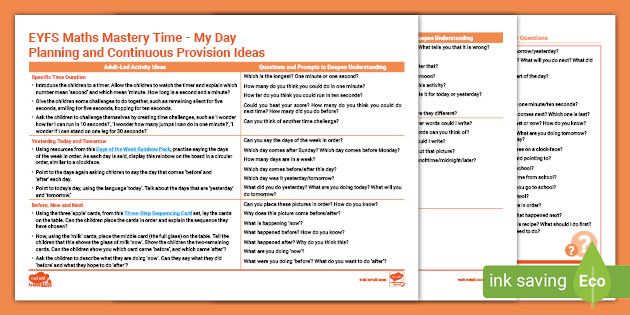 EYFS Maths Mastery Time - My Day Planning and Continuous Provision Ideas