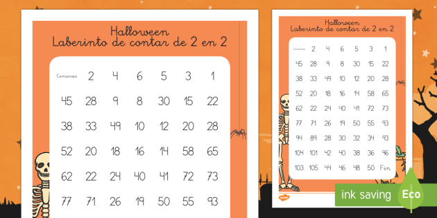 Halloween Ficha de laberinto de contar de 2 en 2