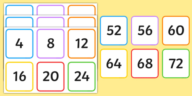Square Number Cards - Multiples of Four (teacher made)