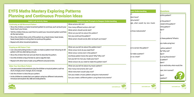 EYFS Maths Mastery Exploring Patterns Planning and Continuous Provision ...