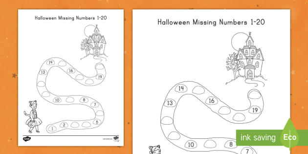 Halloween Missing Numbers to 20 US Worksheet
