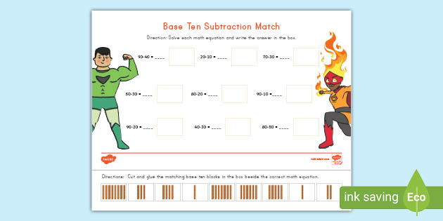 Base Ten Subtraction Match Activity
