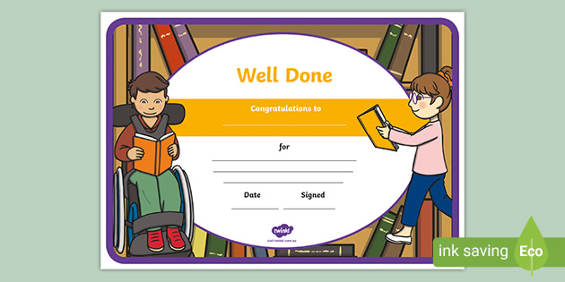 Books Class Award Certificate