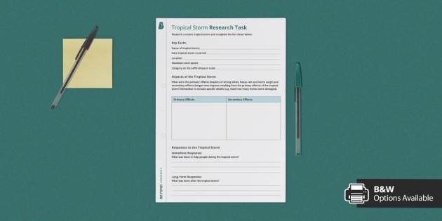 Tropical Storm Research Worksheet (teacher made)