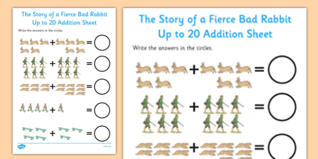 Beatrix Potter - The Story of a Fierce Bad Rabbit Up to 20 Addition Sheet