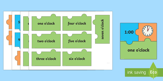 O'Clock Times Jigsaw Puzzle Activity (teacher made)