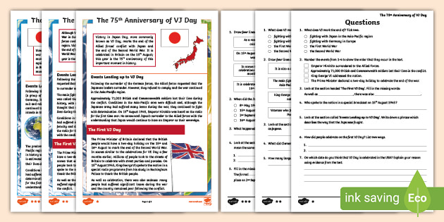 UKS2 The 75th Anniversary of VJ Day Differentiated Reading Comprehension