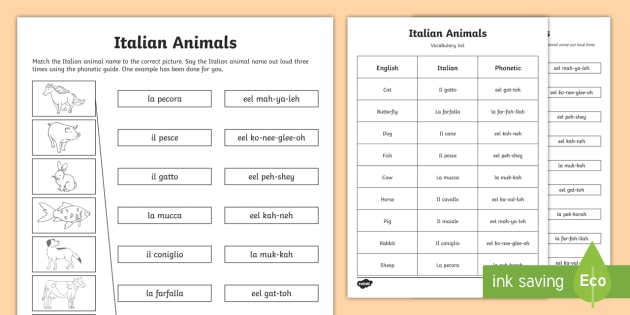 Italian Animals Match and Say Activity - Italian / italiano - Italian ...