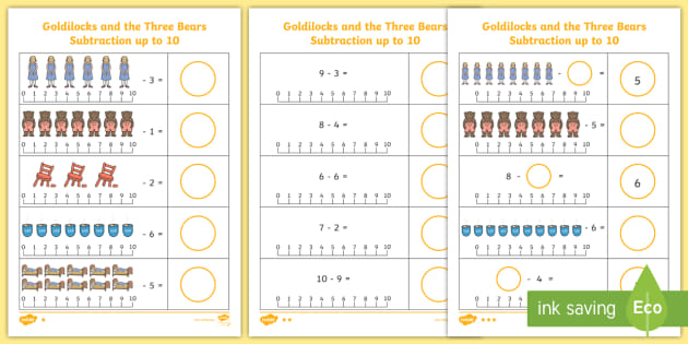 Goldilocks and the Three Bears Subtraction up to 10 Differentiated ...